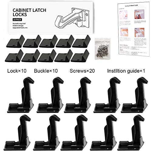 10 Pack Child Safety Cabinet Locks, Invisible Baby Cabinet Latch Locks, No Drilling or Tools Required for Installation, with Strong Adhesive for Non Magnetic Child Safety Locks