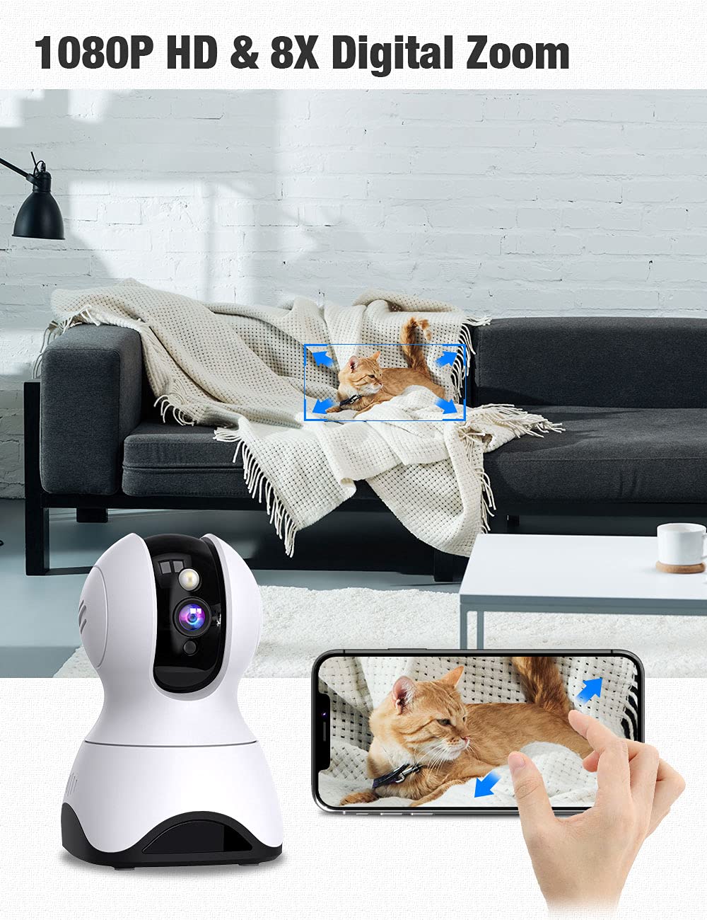 eazieplus Pet Camera, Indoor Security Cam with 2-Way Talk Remote Live View, 2.4GHz WiFi,1080P Night Vision, Motion/Sound Detection, Compatible with Alexa for Home Baby Elder Surveillance