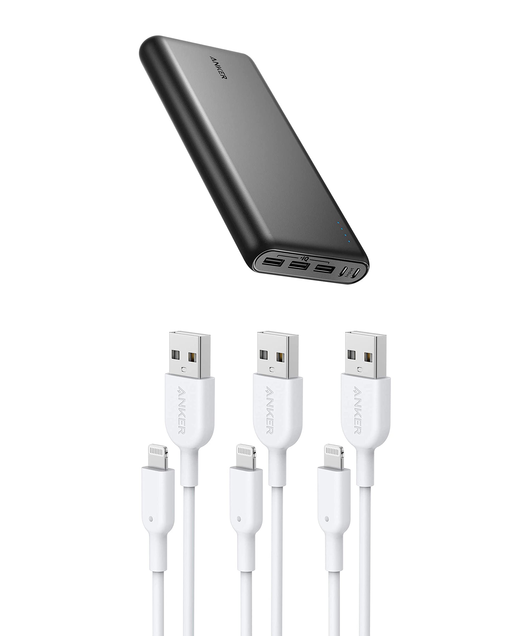 Anker Powerline II Lightning Cable (3 Pack) & PowerCore 26800 Portable Charger, Compatible with iPhone SE 11 11 Pro 11 Pro Max Xs Max XR X, iPad, and More