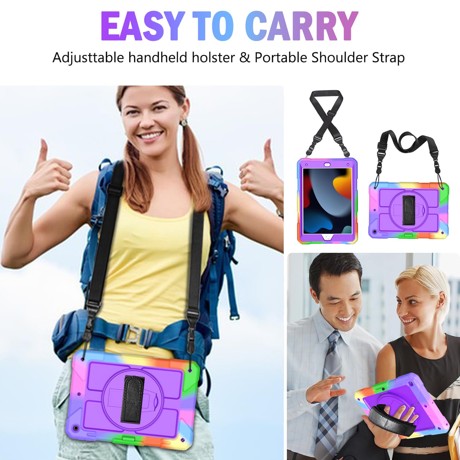 BMOUO Case for iPad 9th Generation Case, iPad 8th/7th Generation Case, iPad 10.2 Case, Shockproof Rotating Stand Hand Strap Kids Case for iPad 10.2" 2021/2020/2019 - Purple