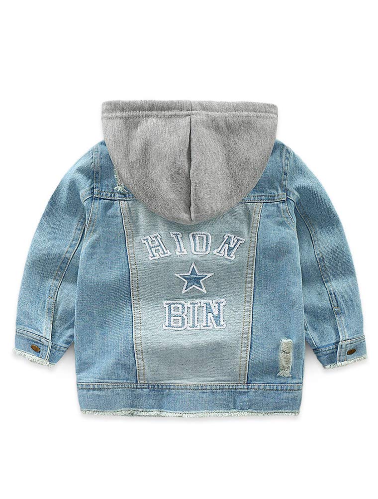Abolai Baby Boys' Basic Denim Jacket Hoodie Button Down Jeans Jacket Top (5T(120#), Lightblue)