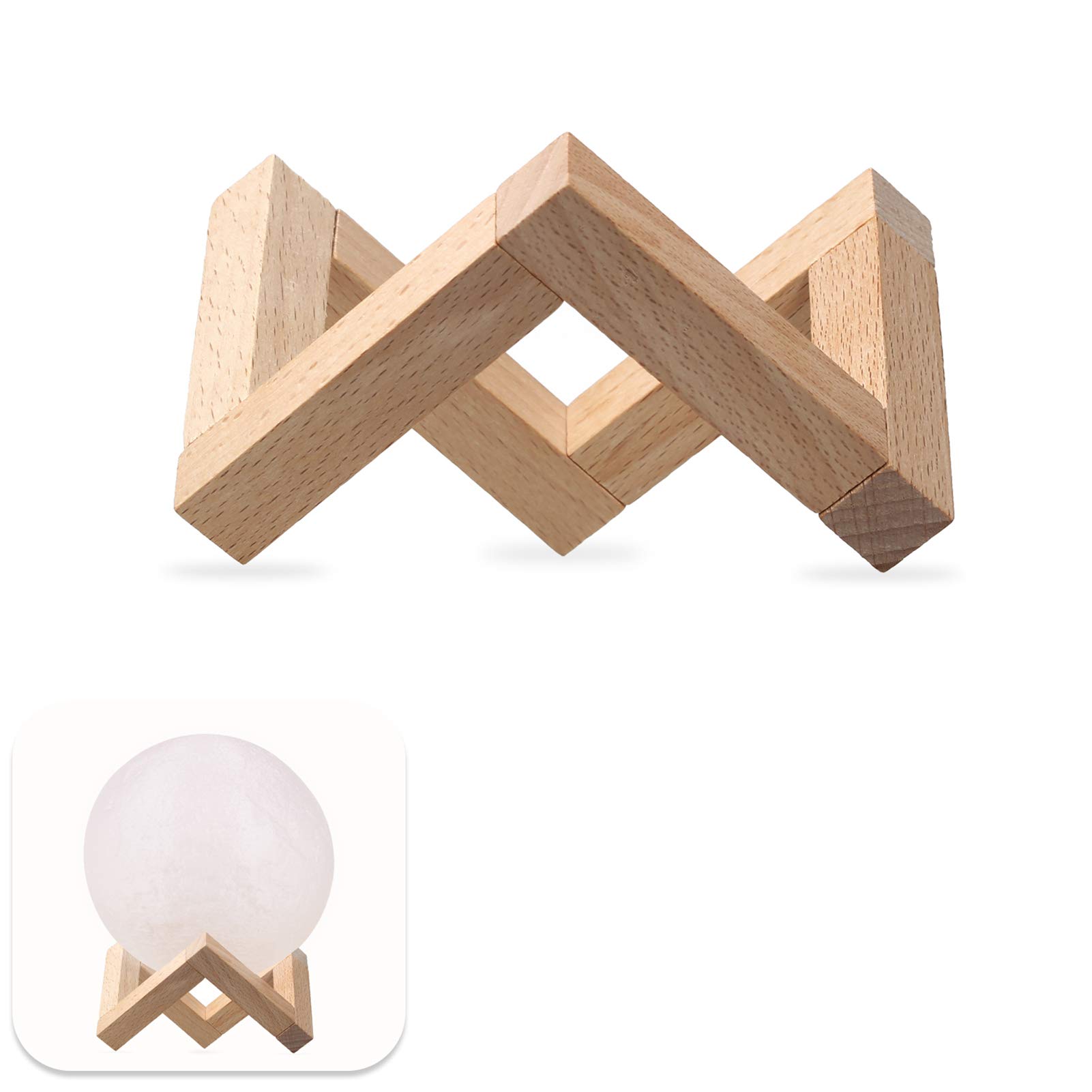 Lamp Holder,Funien Wood Bracket Moon Lamp Holder Detachable Wooden Stand for 3D Printing Moon Lamp Ball Shaped Night Light, Small Size