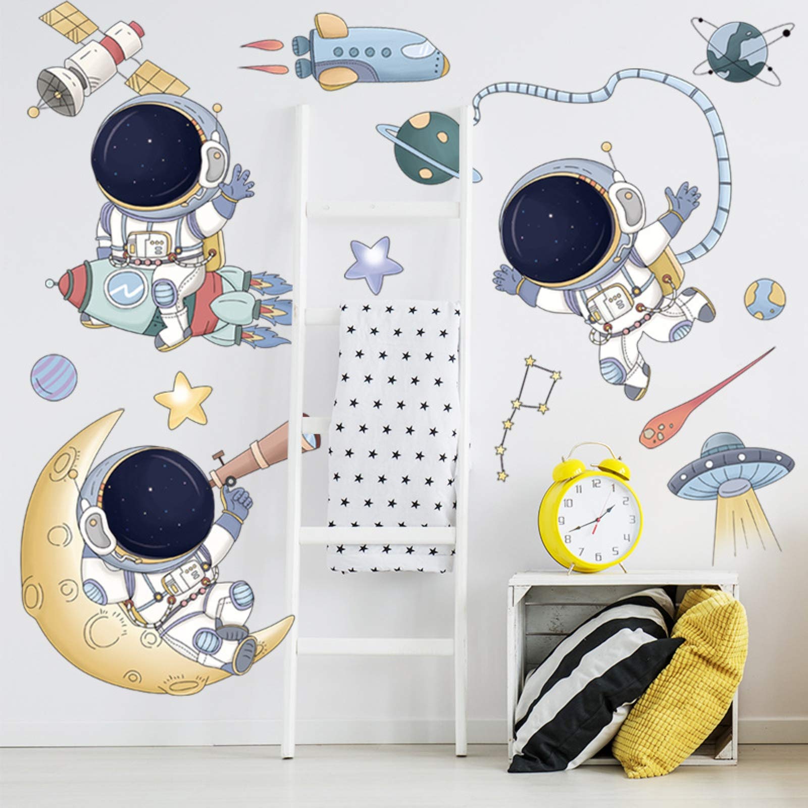 Astronaut Wall Decals Cartoon Spacecraft Outer Space Wall Stickers Removable Peel and Stick Art Murals for Kids Room Nursery Classroom Bedroom Living Room Home Decoration (Astronaut)