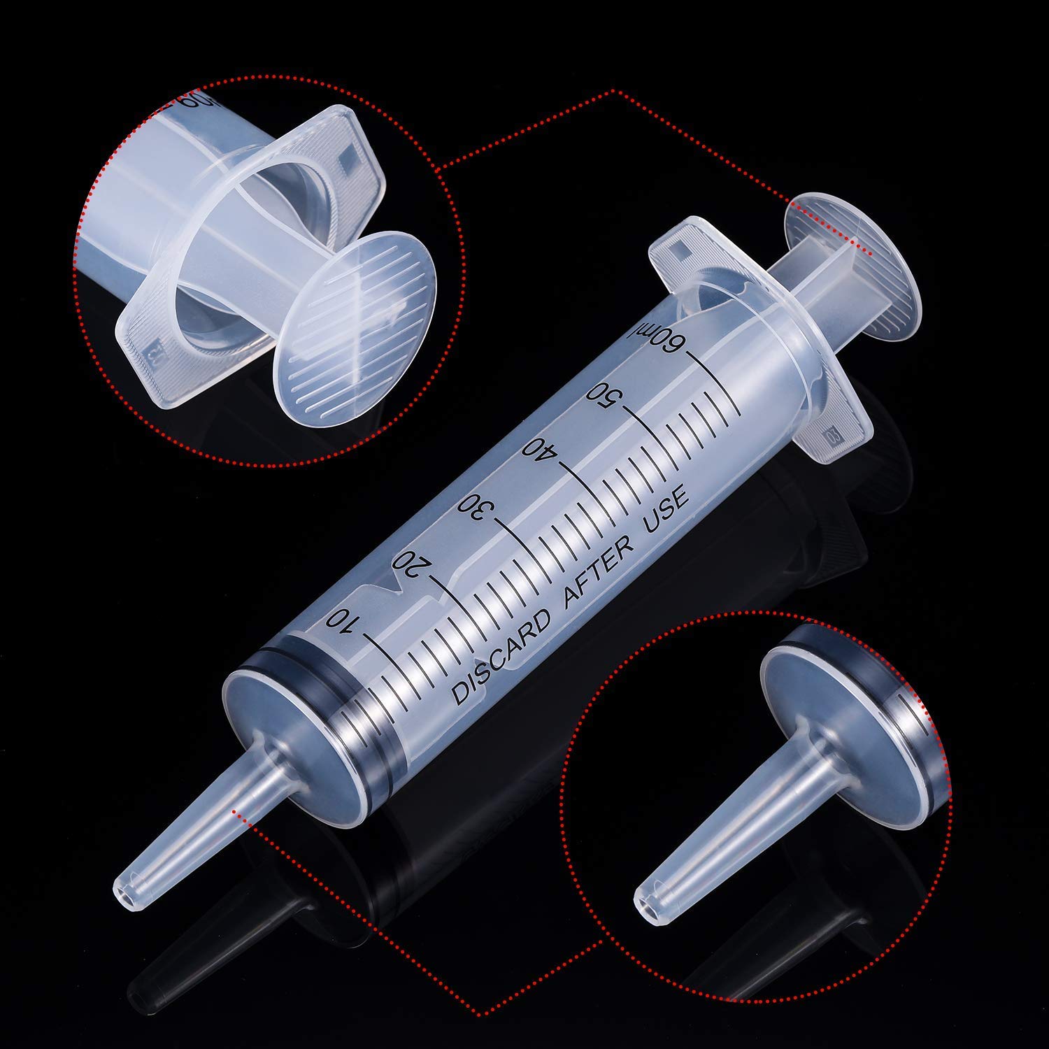5Pack 60ml Syringe Measuring Plastic Syringe with Catheter Tip for Scientific Labs, Liquid Measuring & Dispensing, Pets Feeding, Plant Watering