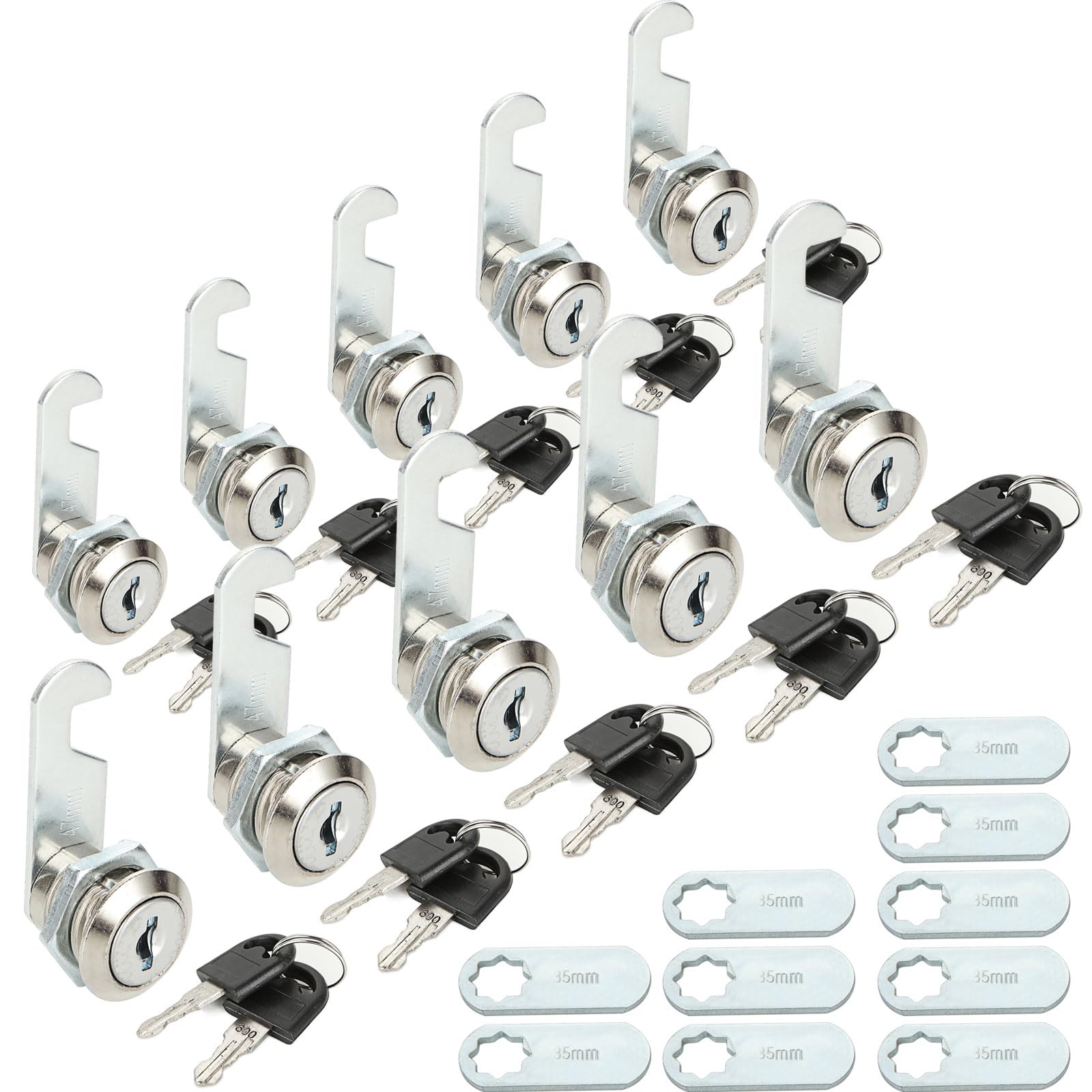 10 Pack 5/8 Cam Lock Keyed Alike Cabinet Locks with Keys Secure Drawer Mailbox File RV Storage Locks Tool Box Locks Replacement Cam Locks for Furniture, Chrome-Finish Zinc Alloy