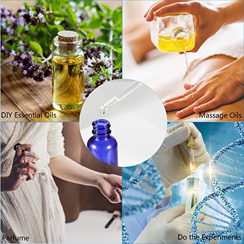 Ruckae Set of 24,1 oz Dropper Bottles with 2 Extra Fine Mist Sprayers, Funnel and Pen- 30ml Thick Cobalt Blue Glass Tincture Bottles with Eye Droppers - Leakproof Essential Oils Bottles