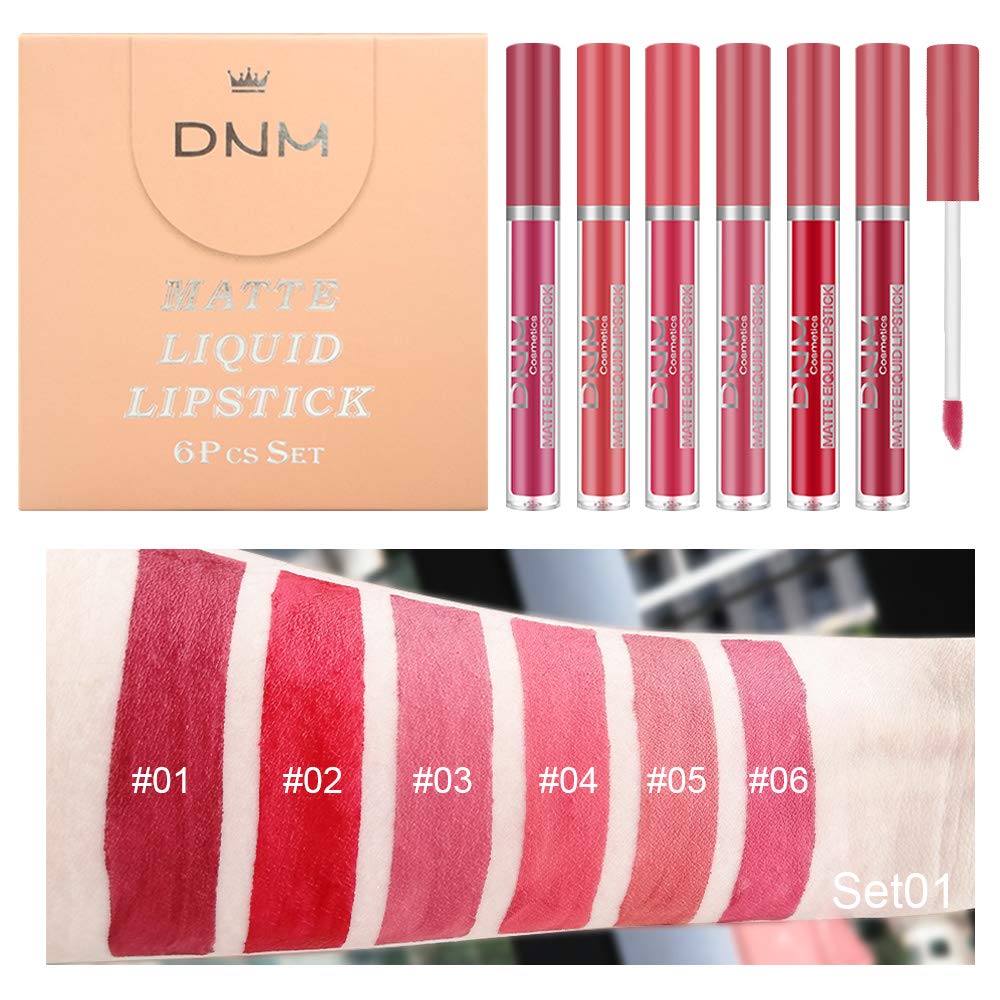evpct 6Pcs Matte Liquid Lipstick Set Lip Stain Makeup Kit 24 Hour Long Lasting Waterproof Dark Red Stay on Lipsticks Set for Women Matt Lippies labiales larga duracion 24 C-01