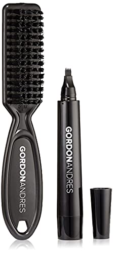 Gordon Andres Water Proof Beard Pencil for Men, Long Lasting Coverage & Natural Finish - Beard, Moustache & Eyebrows - Micro-Fork Tip for Seamless Application - Includes Brush for Blending (Black)