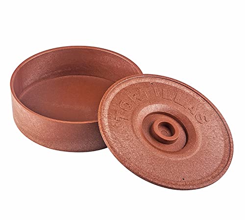 Caspian 8-1/2"Dia Brown Brick Color Tortilla Keeper/Warmer/Server Pancake Keeper with Lid, Food Container, Perfect for Keeping Tortillas, Pancakes, Waffles, Taco Warm, 1 Piece