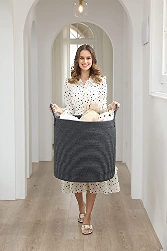20" x 20" x 20" Extra Large Storage Basket, Cotton Rope Storage Baskets, Woven Laundry Hamper, Cloth Storage Bin, for Clothes Towel Blanket Basket in Living Room, All Black Grey Mix