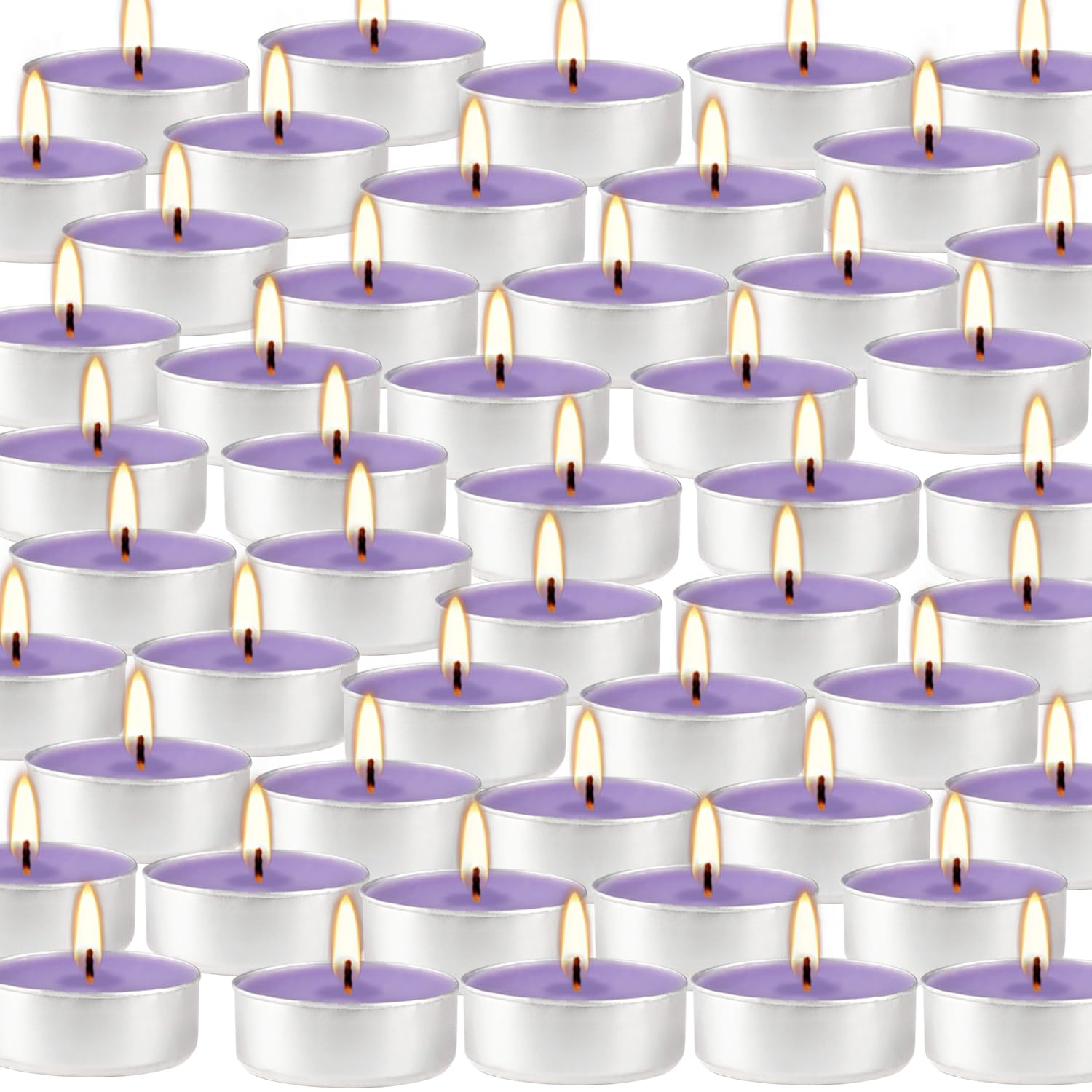 100 Pack Tea Lights Scented Candles Set, Lavender Mini Votive Candles Bulk, for Anniversaries Weddings Meditation, 4 Hour Burn Time(Purple)…