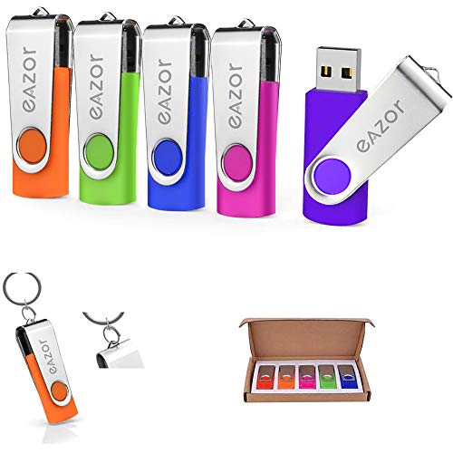 EAZOR 32GB USB 2.0 Flash Drive, USB Stick Thumb Drive Rotated Design Memory Stick for PC/Laptop/External Storage Data Jump Drive Photo Stick Digital for Photos/Videos (32GB-5Colors)