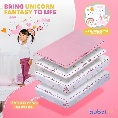 Crib Bedding Sets for Girls 5 Pieces Includes Baby Crib Sheets x2, Cotton Quilt, Baby Blanket & Bonus Wall Decal Set