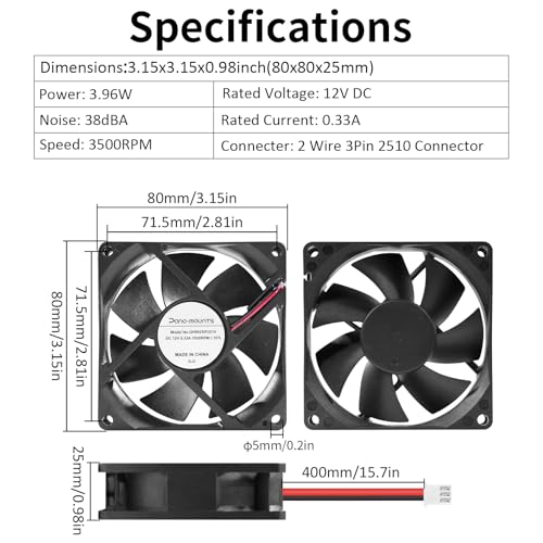 80mm Moisture-Proof Fan 2-Pack 12V DC 8025 High Airflow Cooling Fan 2 Wire 3Pin 3500RPM For rv fridge