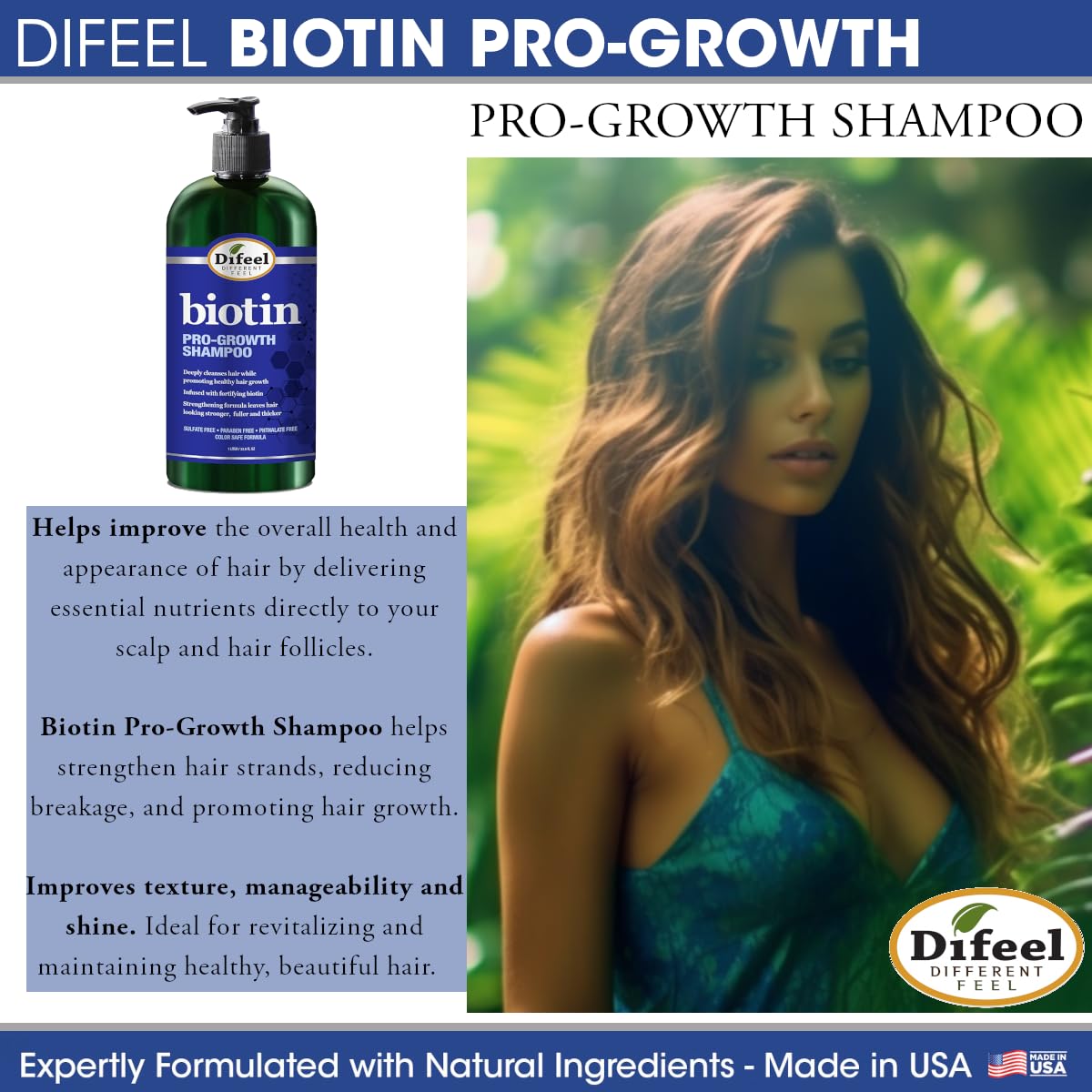 Difeel Pro-Growth Biotin Shampoo & Conditioner 2-PC Gift Set - Shampoo and Conditioner for Thinning Hair and Hair Loss, Paraben Free Shampoo & Conditioner