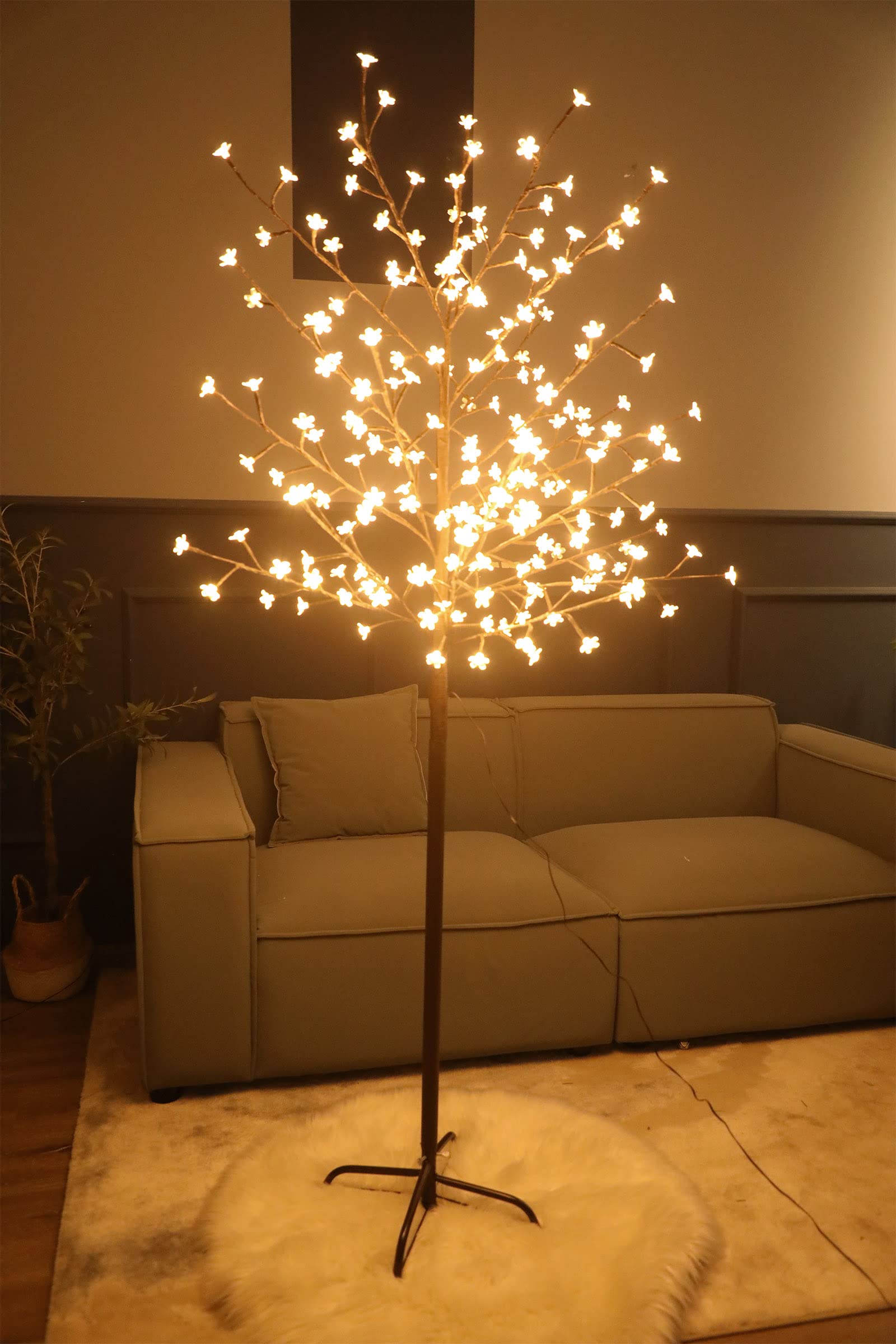 200 LED Cherry Blossom Tree Light 6 FT Lighted Up Tree Artificial Tree 8 Lighting Modes Waterproof for Indoor Home Spring Decoration (White)