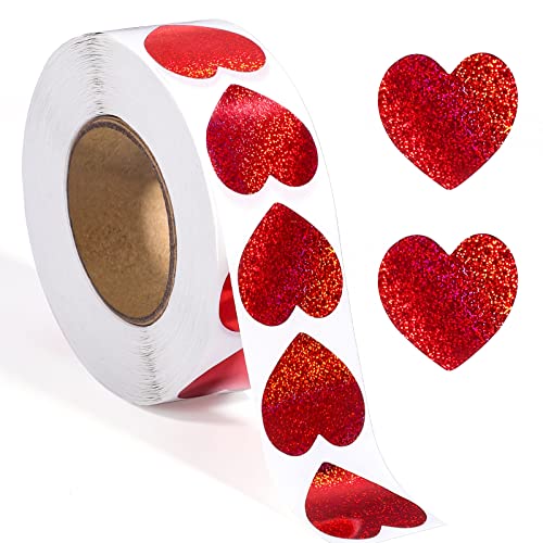 1000 PCS Glitter Red Heart Stickers - 1" Heart Decorative Labels for Valentine's Day Wedding Anniversaries Decorations