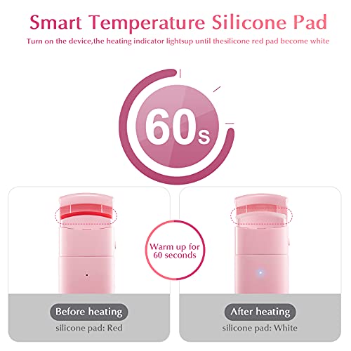 Heated Eyelash Curler, Electric Eyelash Curler with Flexible Silicone Pad, One-Step Lash Curler for Long & Voluminously Curled Eyelashes in Seconds, Last All Day. Battery Included