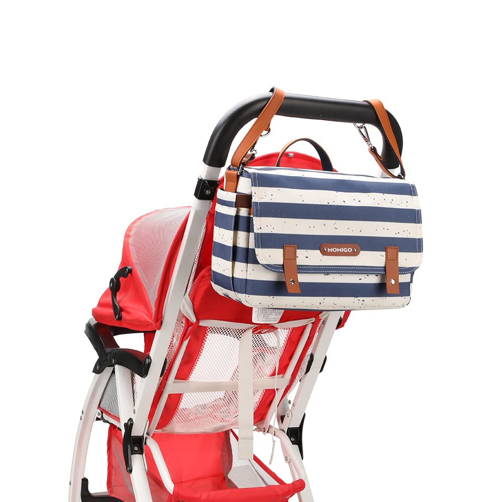 Baby Diaper Stroller Bag - Diaper Caddy Tote Baby Stroller Bag Nursery Storage Bin for Diapers, Wipes & Toys Diaper Bag With Stroller Hooks, Classic Stripes (Blue)
