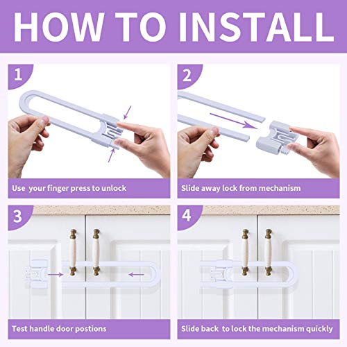 Baby Safety Locks for Cabinets-GRANDOTO Sliding Cabinet Locks for Babies & Childproof Safe Latches & Child Proofing Lock of Drawer,Wardrobe,Fridge,Bathroom,Kitchen,Cupboard Door Handle (White 12P)