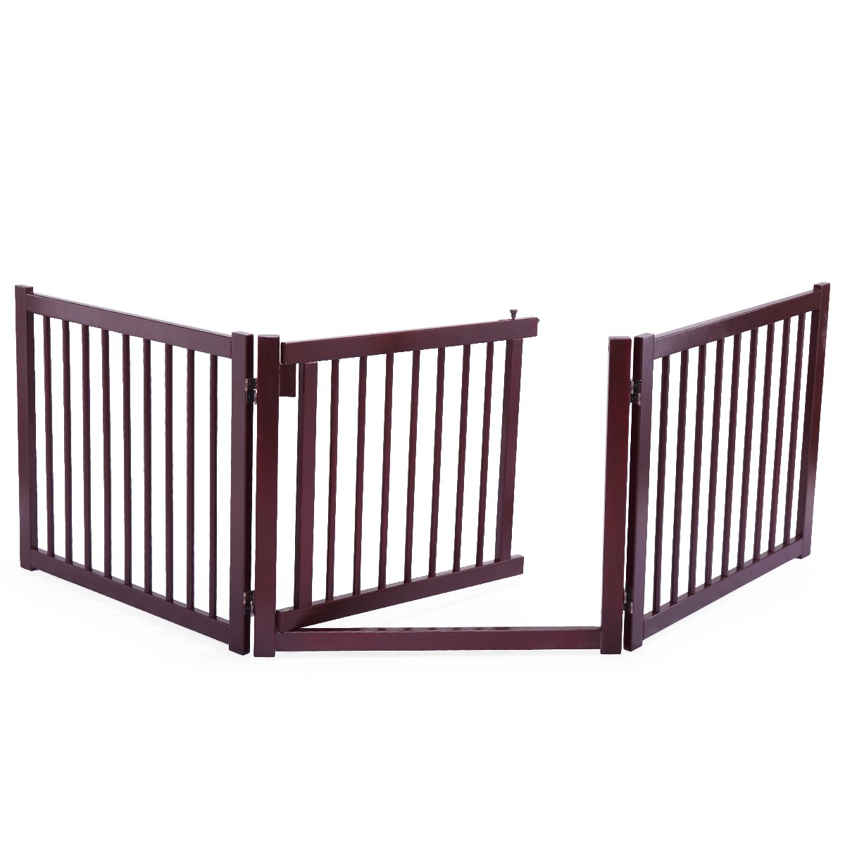 Pet Gate Wooden Dog Gate for Doorways, Stairs or House – Freestanding, Folding, Accordion Style, Wooden Indoor Dog Fence (24inch Height, Coffee Brown)