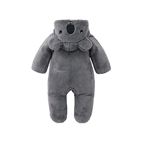 pureborn Newborn Baby Boys Fleece Footed Jumpsuit Hooded Snowsuit Pramsuit Winter Cartoon Romper Gray Koala 0-3 Months