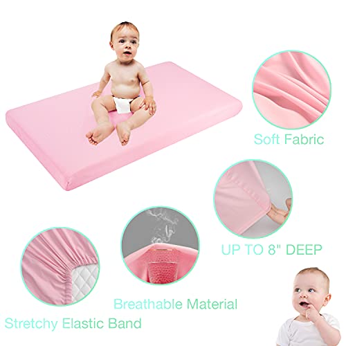 EXQ Home Fitted Baby Crib Sheets for Boys Girl, Standard Crib Mattress Sheet Soft Breathable Toddler Bed Sheets, Cozy Microfiber Toddler Cot Sheet (28x52x8in Pink)
