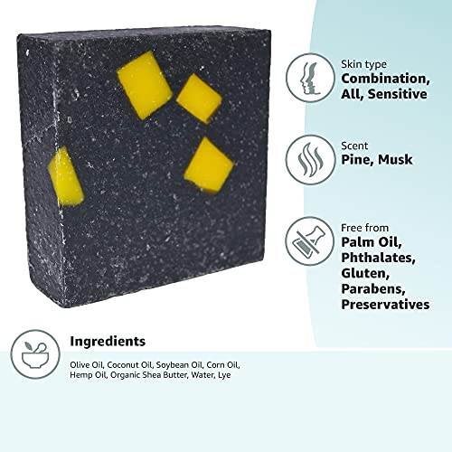 360Feel Old fashioned Pine Tar Soap exfoliant Handmade Man Soap - Made with real Tar and honey, Masculine fragrance