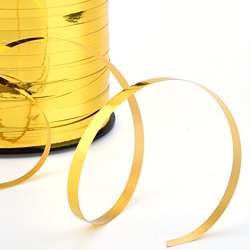3/16 Inch Crimped Curling Ribbon Balloon Ribbon Spool 500 Yard for Christmas Balloons or Gift Wrapping(Metallic Gold)