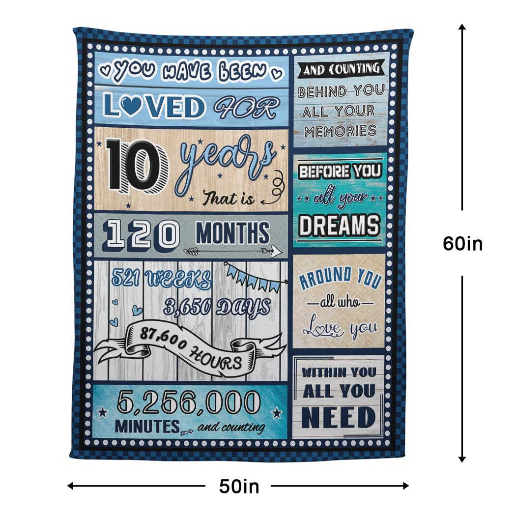 10 Year Old Boy Birthday Gift, Super Soft and Warm Happy Birthday Blanket, Digital Heartwarming Sentences Creative Design Ideal Gifts for 10th, 50"x60"