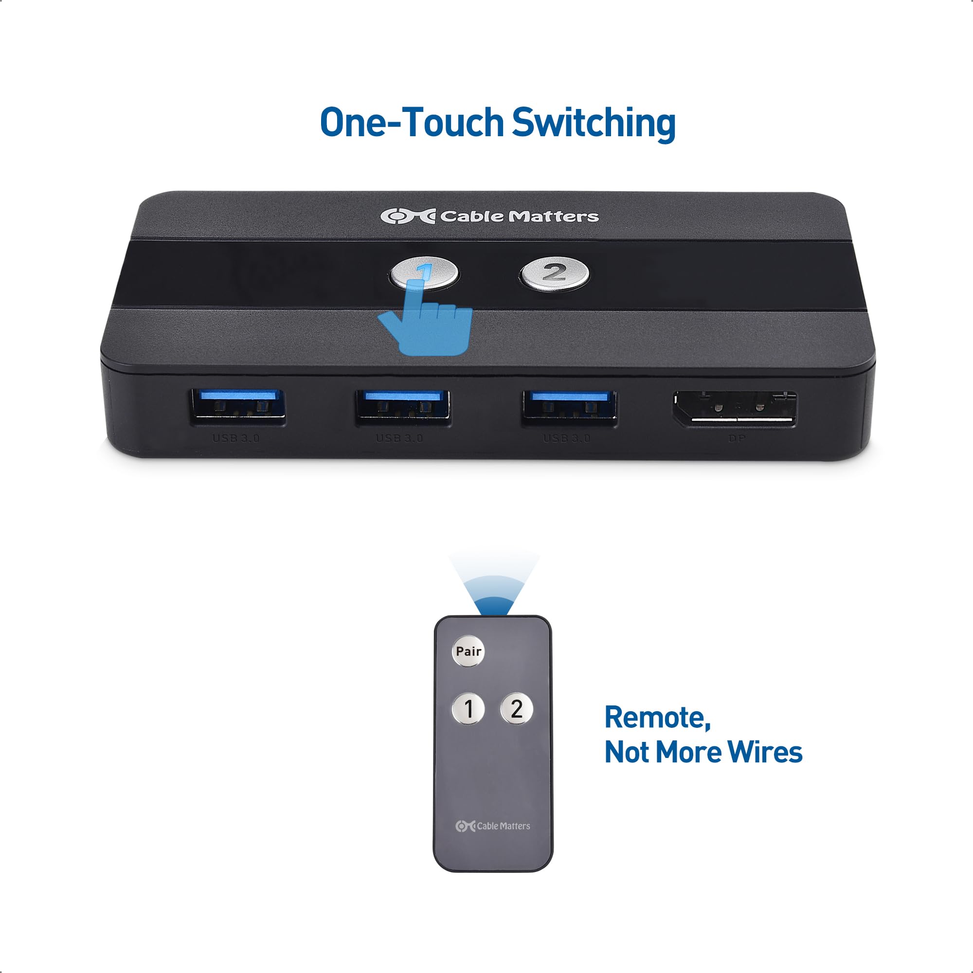 Cable Matters USB 3.0 KVM Switch DisplayPort 1.4 for 2 Computers with 8K@60Hz / 4K@240Hz Display Port Video & 3X 5Gbps USB Ports, FreeSync, G-SYNC and HDR Support - RF Remote Control Switch