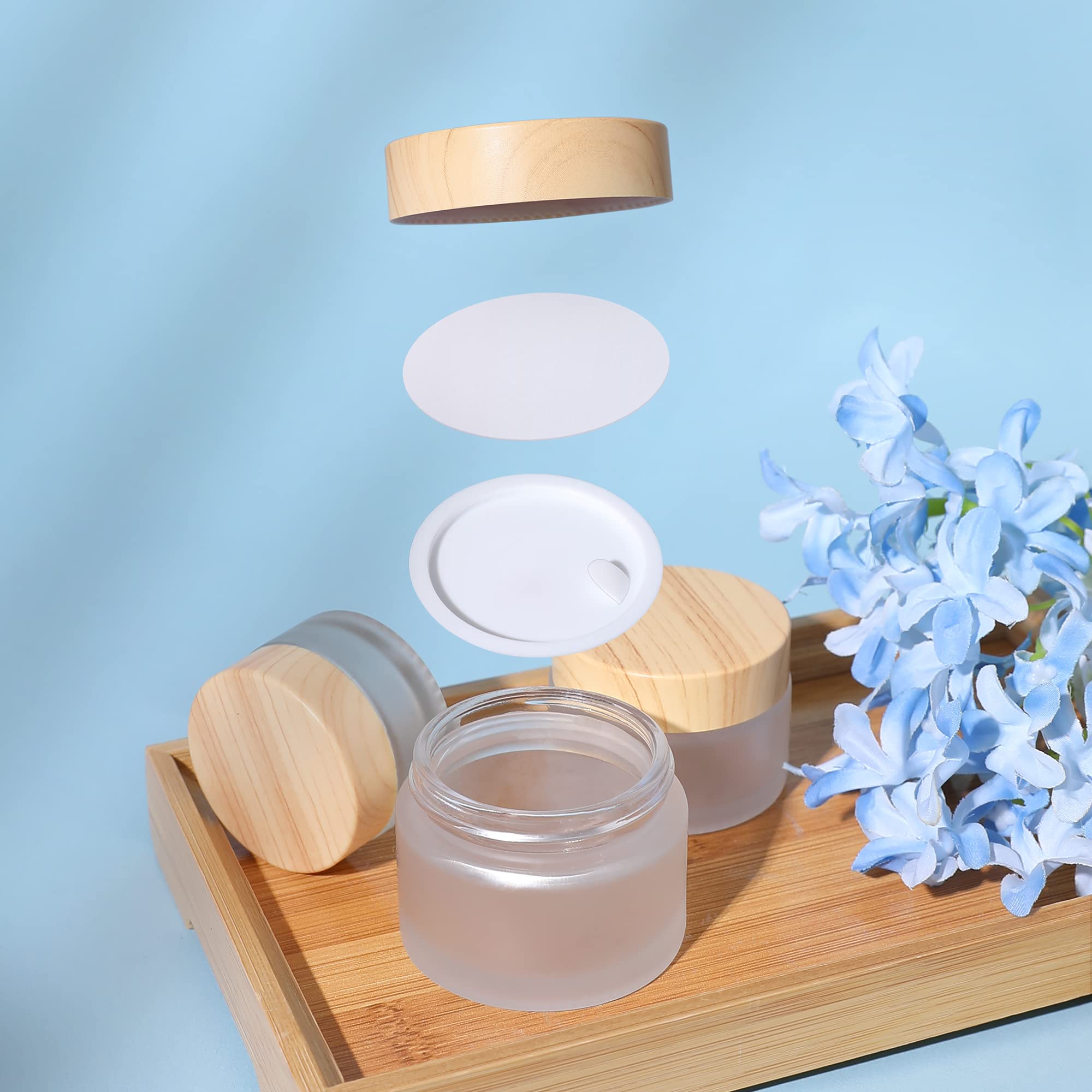 8PCS 10MLGlass Cosmetic Containers with lids,Round Frosted Glass Jars with Leakproof lids,Small Empty Glass Sample Jars for Makeup Lip Scrub Balm Lotions Sample Eye Creams DIY (8 PACK 10ML)