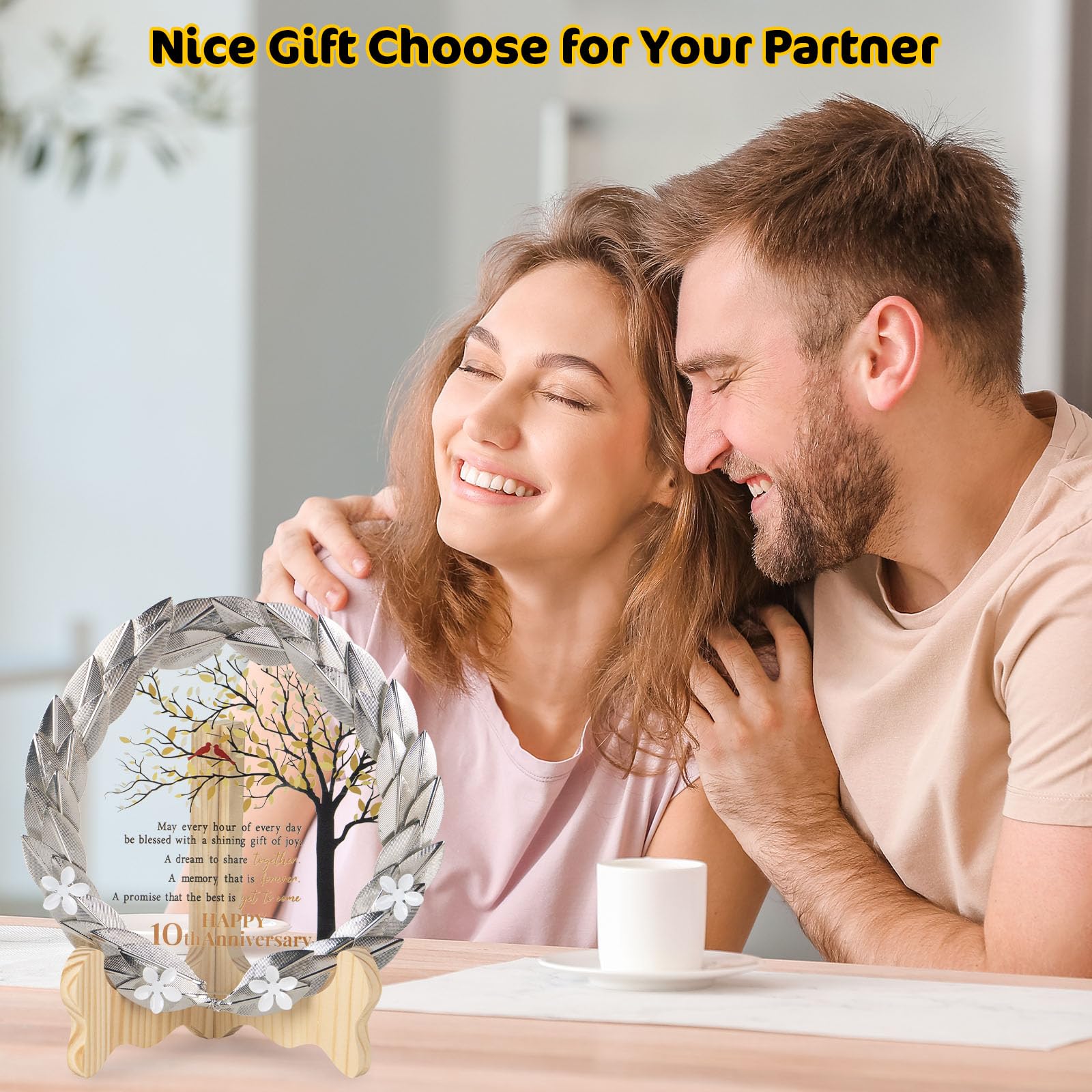 10 Year Tin Anniversary Wedding Gifts Crystal Plate with Gold Leaf Wreath - 10th Anniversary Wedding Gifts for Parents Couple - 10th Wedding Anniversary Unique Gift Ideas - Cardinal Style