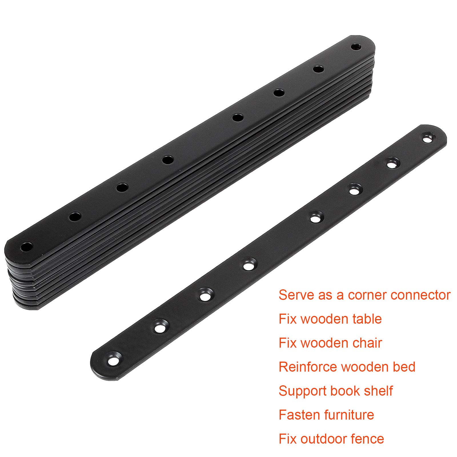 20Pcs 10Inch Mending Plates, Heavy Duty Straight Brackets for Wood Cast Iron Flat Corner Brace , Black Mending Joining Plates Fixing Hardware Brackets Connector for Furniture Repairing Table Shelf