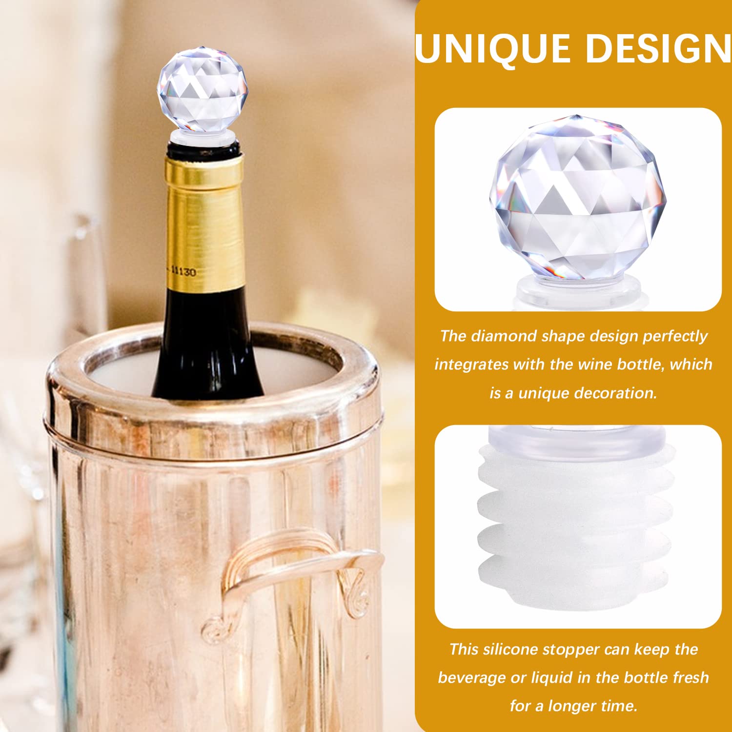 10Pcs Unique Bottle Stopper Decorative Wine Stoppers With Glass Ball Mini Glass Bottle Stopper Acrylic Clear With Airtight Silicone For Wine,Beverages,Soda,Champagne,Liquors,Oils