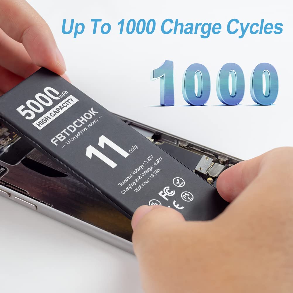 FBTDCHOK [5000mAh Upgraded Replacement Battery Compatible with iPhone 11, [New Version] Ultra High Capacity 0 Cycle A+ Battery Replacement for iPhone 11, with Complete Repair Tool Kit