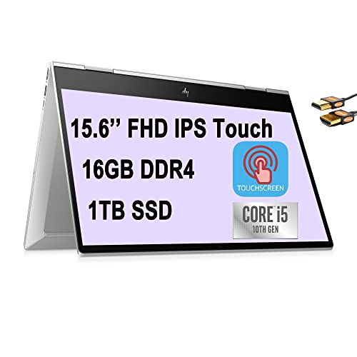 HP Envy x360 Convertible 2 in 1 Laptop 15.6" FHD IPS Touchscreen Intel Quad-Core i5-10210U(Beats i7-8550U) 16GB DDR4 1TB SSD Backlit Fingerprint B&O Webcam Win 10 + HDMI Cable