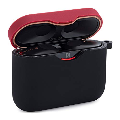 Knox Gear Hard EVA Travel Case Bundle and Soft Silicone Carrying Case Cover with Carabiner, Compatible with Sony WF-1000XM3 Wireless and Other Earbuds, Portable, Scratch Protection (2 Items) - Black