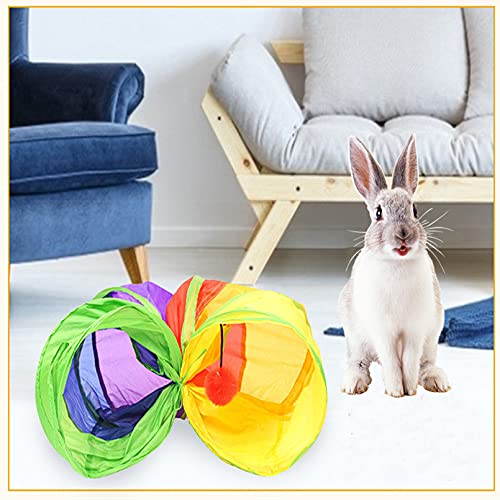 Bunny Hideout, Rabbit Tunnels and Tubes, 3 Pack of Grass Balls - Collapsible Hideaway Small Animal Activity Tunnel Toys for Chinchillas Ferrets Guinea Pigs Gerbils Hamsters Rats, Size - 47 x 10 in