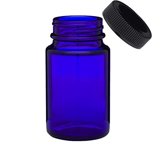 VALHALLA SPA LUXURY ORGANIC LIFESTYLE Glass Wide Mouth Packer Bottle Cobalt Blue 2.5oz (75ml) With Cap