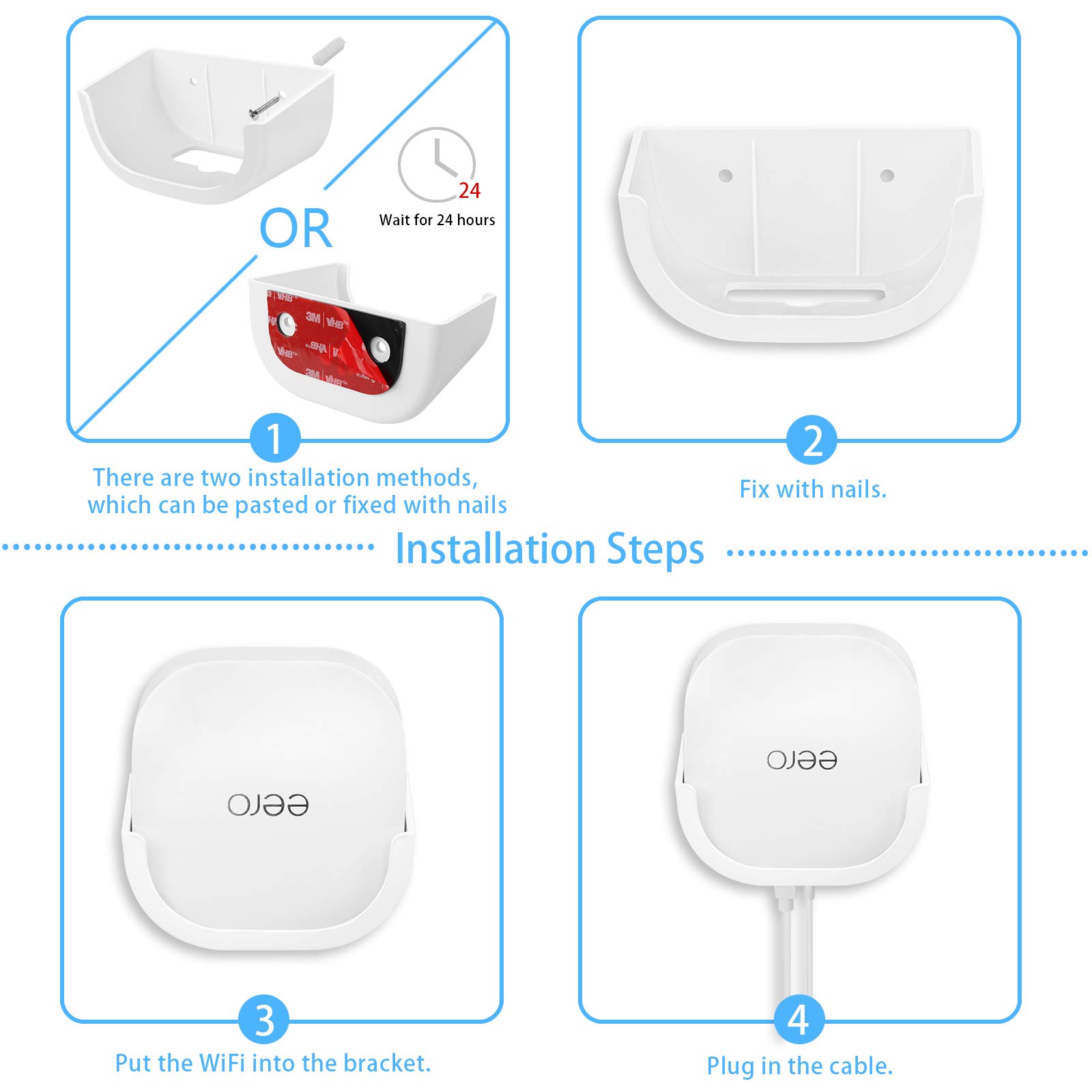 Screwless Wall Mount for eero 6 Dual-Band mesh Wi-Fi 6 Router Holder, No Tools Required, Easy to Install, No Drilling, Strong VHB Adhesive Mount by HOLACA (2 Pack)