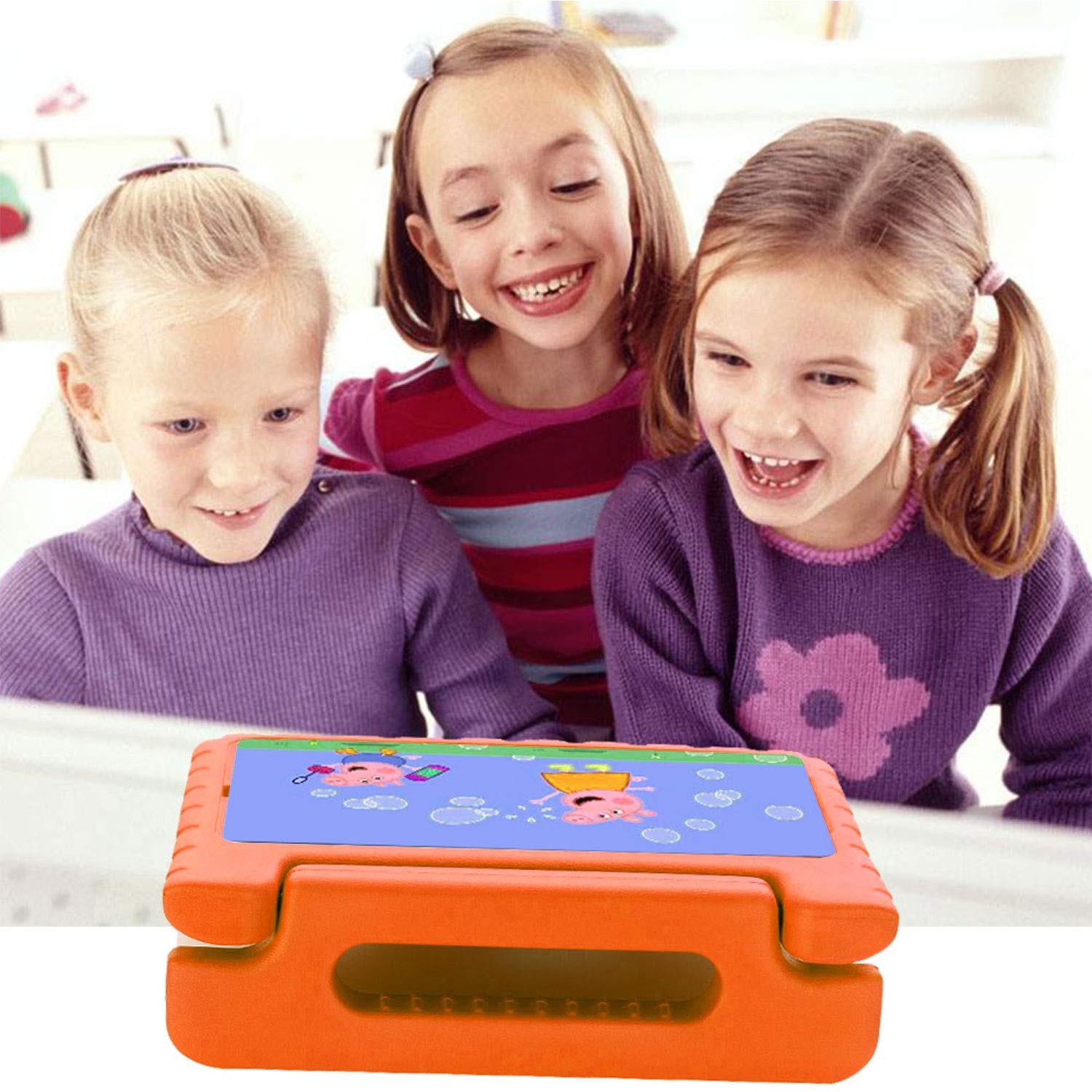 UUcovers Kids Case for iPad 9th/8th/7th Generation 10.2" with Rotating Handle/Stand Lightweight Soft EVA Foam Shockproof Rugged Kickstand Boy Girl Kid Cover for iPad 10.2 Inch 2021/2020/2019, Orange