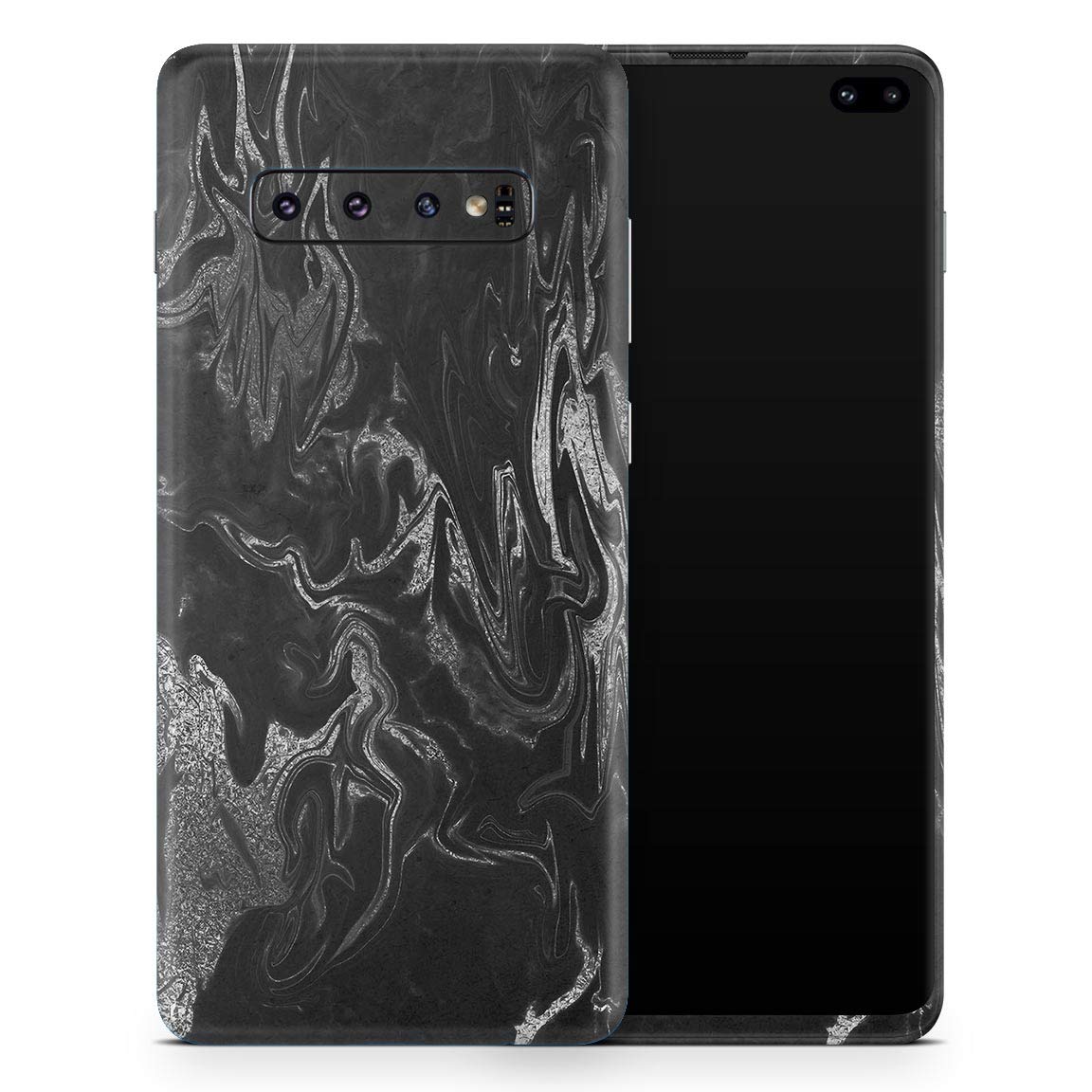DesignSkinz Black & Silver Marble Swirl V1 Protective Vinyl Decal Wrap Skin Cover Compatible with The Samsung Galaxy S20 (Screen Trim & Back Glass Skin)