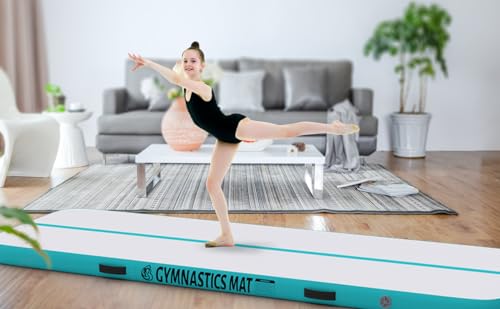 10/13ft inflatable Air Gymnastics Mat Training Mats 4 inches Thickness Gymnastics Tracks With Electric Pump for Cheerleading/Yoga/Beach/Home Use/Training (13.12*3.28*0.33ft, Blue)