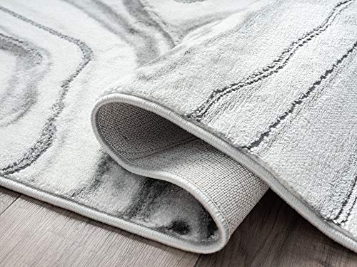 Abani Abstract Grayscale Agate Area Rug Rugs - 6' x 9' Contemporary Non-Shed Modern Grey Bedroom Rug