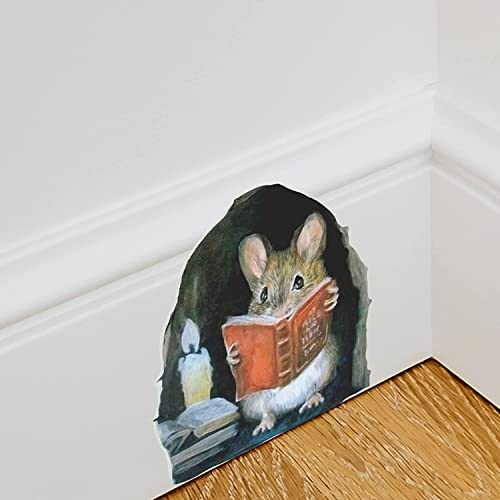 3Pcs 3D Realistic Mouse Wall Stickers, Mouse Reading Book Wall Decals Wall Decor, Removable Wall Art Murals for Living Room Nursery Bedroom Kids Room Home Wall Decorations