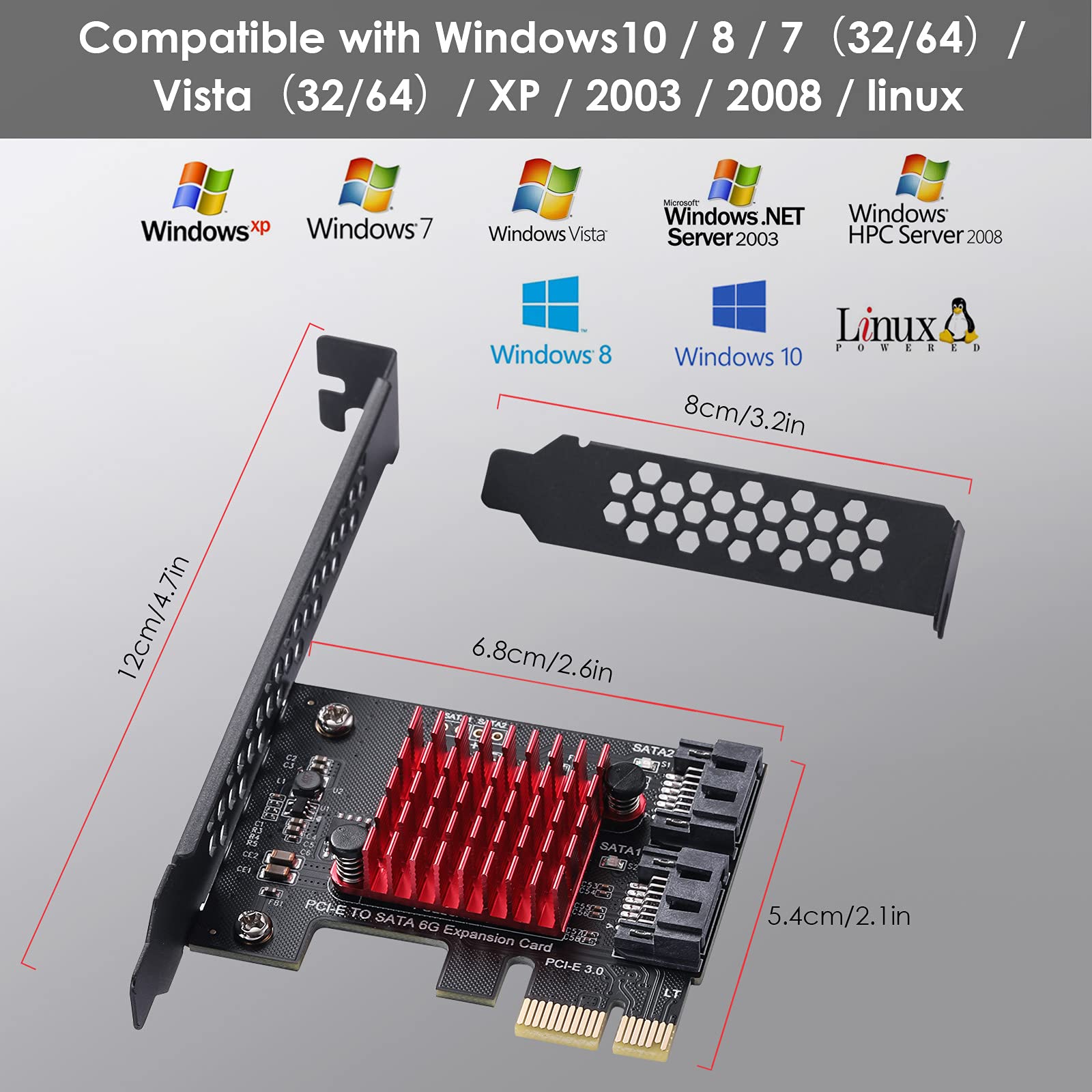 MZHOU 2 SATA Expansion Card, PCI-E 3.0 GEN3 JMICRON + JMB582 Chip, 6 Gbit/s Expansion Adapter Cards with Low-Profile Bracket