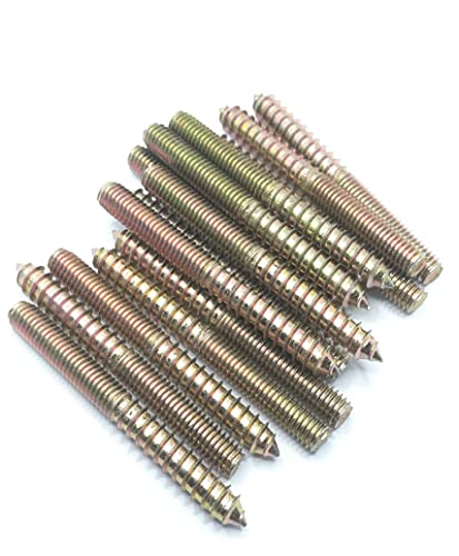 Haozheng Hanger Bolt M8x75 Double Headed Bolt Self-Tapping Screw for Furniture 15Pcs,Bronze