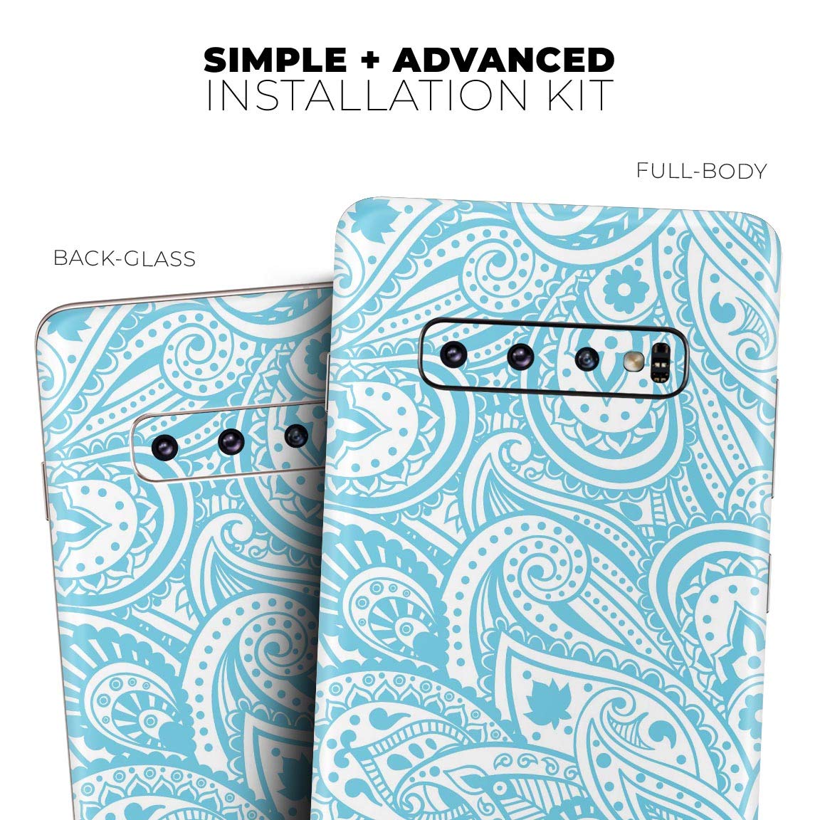 DesignSkinz Light Blue Paisley Floral Pattern V3 Protective Vinyl Decal Wrap Skin Cover Compatible with The Samsung Galaxy S20 (Screen Trim & Back Glass Skin)