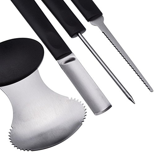 Antner Pumpkin Carving Tools Kit, 4 Pieces Heavy Duty Stainless Steel Carving Tools Set and 6 Pieces Halloween Pumpkin Carved Stencils Stickers